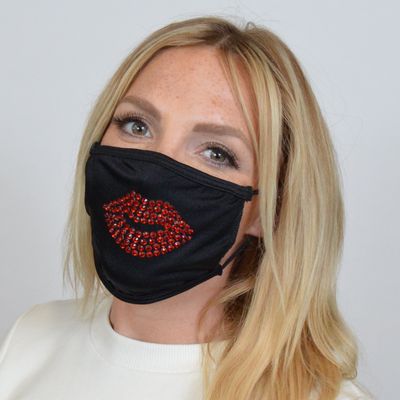 Black with Red Sequin Lips Face Mask M220 – FantasiaWear